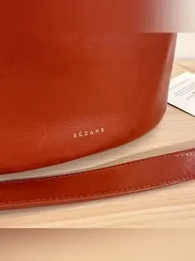Sezane | Bags | Szane Farrow Bucket Bag Cognac Leather Drawstring ...